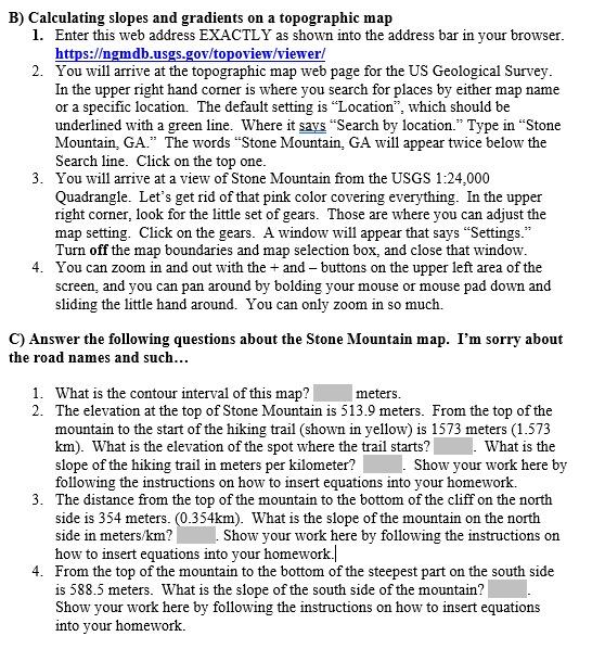 Solved B) Calculating slopes and gradients on a topographic | Chegg.com