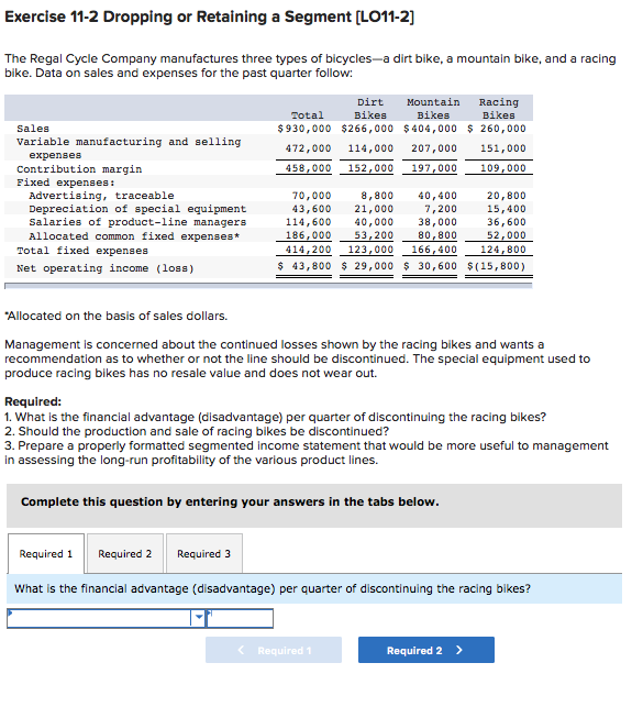 Solved Exercise 11-2 Dropping or Retaining a Segment | Chegg.com
