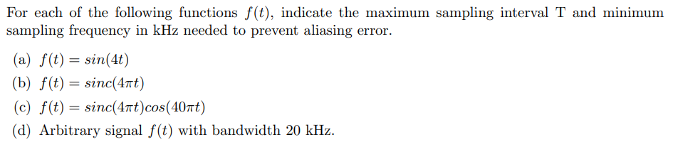 Solved For each of the following functions f(t), indicate | Chegg.com