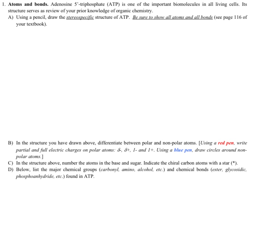 Solved 1. Atoms and bonds. Adenosine 5-triphosphate (ATP) is | Chegg.com