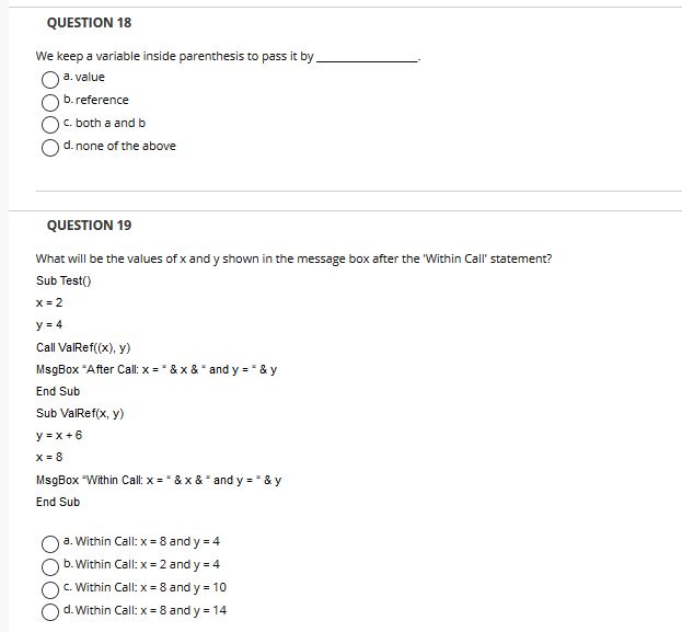 Solved QUESTION 18 We keep a variable inside parenthesis to | Chegg.com