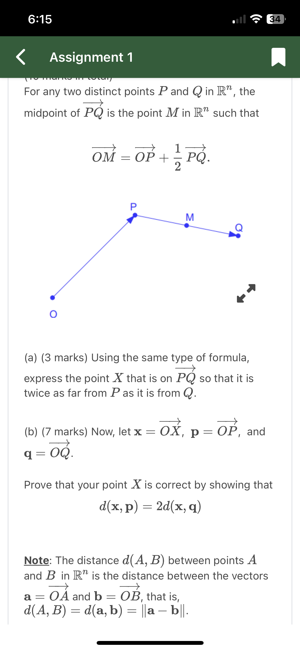 Solved For any two distinct points P and Q in Rn, the | Chegg.com