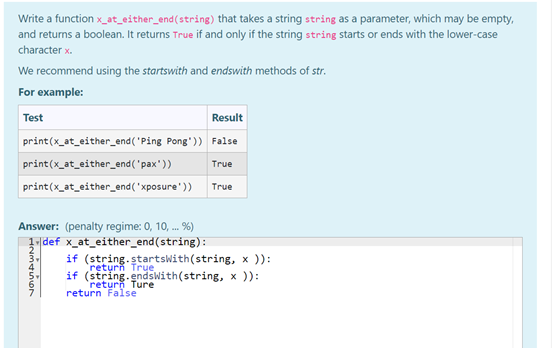 Solved Write a function x_at_either_end (string) that takes | Chegg.com