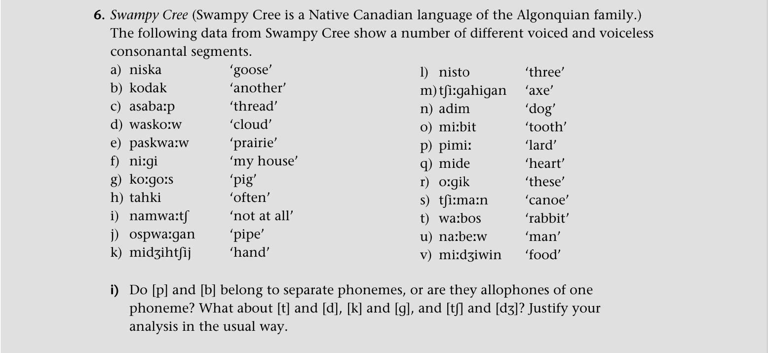6. Swampy Cree (Swampy Cree is a Native Canadian | Chegg.com