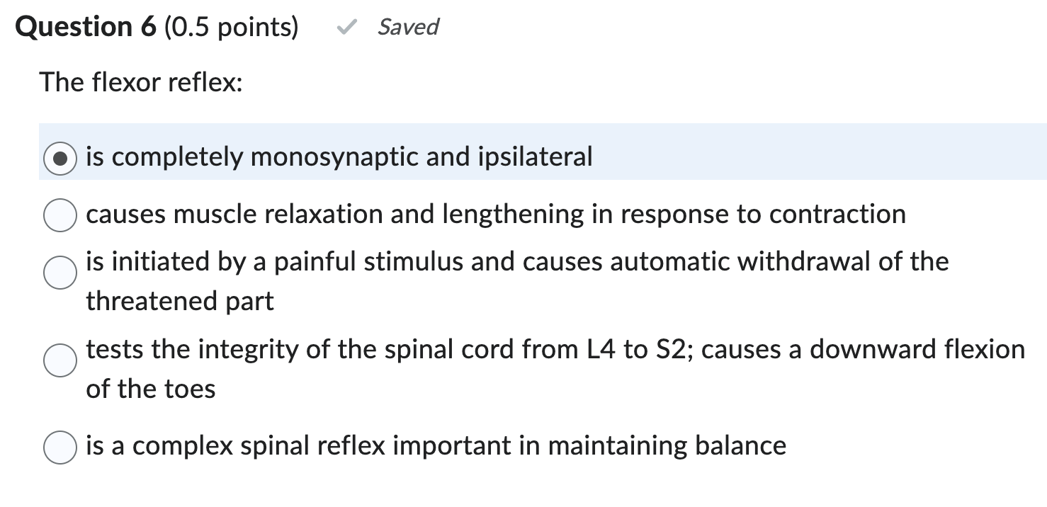 Solved The flexor reflex: is completely monosynaptic and | Chegg.com