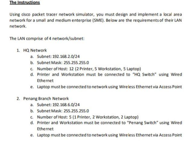 Solved The Instructions Using cisco packet tracer network | Chegg.com