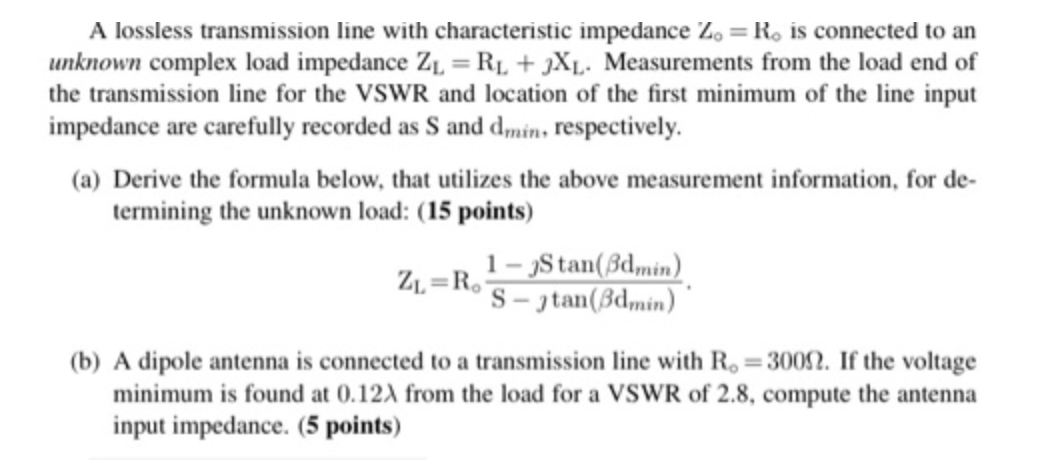 Solved A lossless transmission line with characteristic | Chegg.com