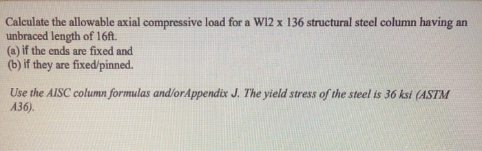 Solved Calculate the allowable axial compressive load for a | Chegg.com