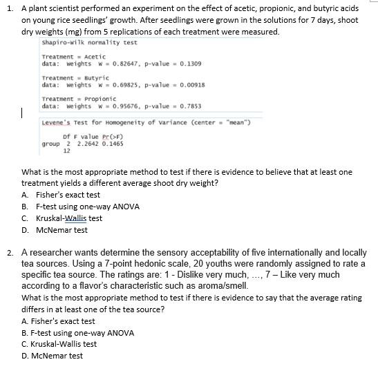 Solved 1. A plant scientist performed an experiment on the | Chegg.com