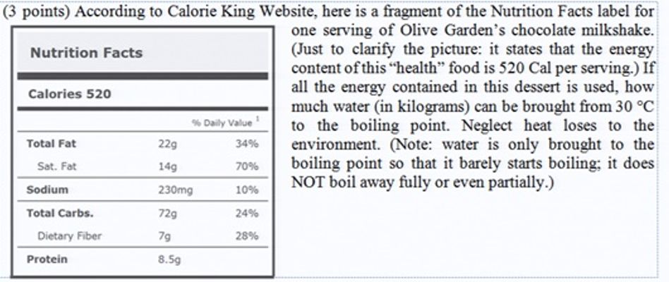 Solved (3 points) According to Calorie King Website, here is | Chegg.com