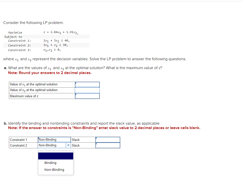 Solved Consider the following LP problem. where x1 and x2 | Chegg.com