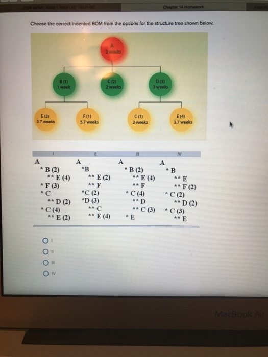 Solved 14 Choose the correct indented BOM from the options | Chegg.com