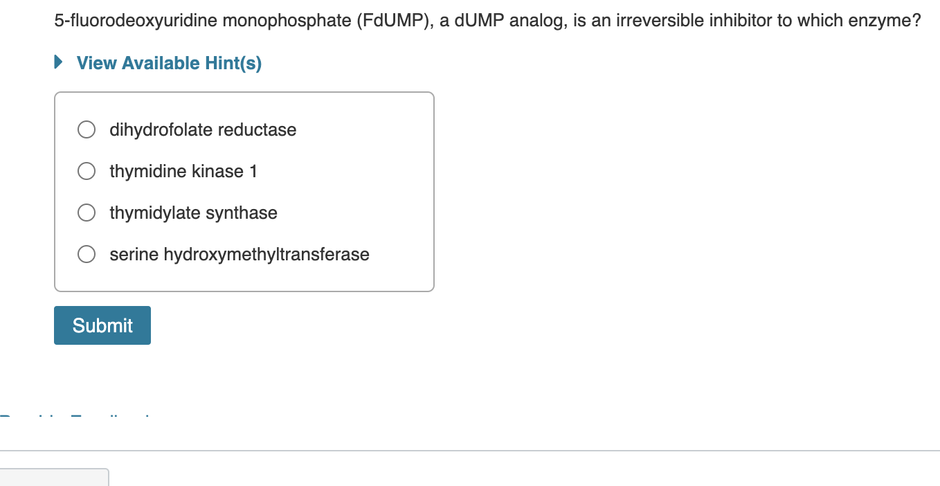 Solved 5-fluorodeoxyuridine monophosphate (FDUMP), a dUMP | Chegg.com