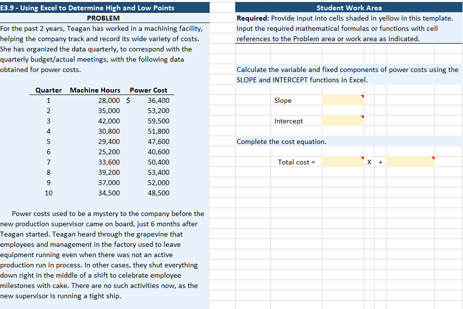 Solved E3.9 - ﻿Using Excel to Determine High and Low | Chegg.com