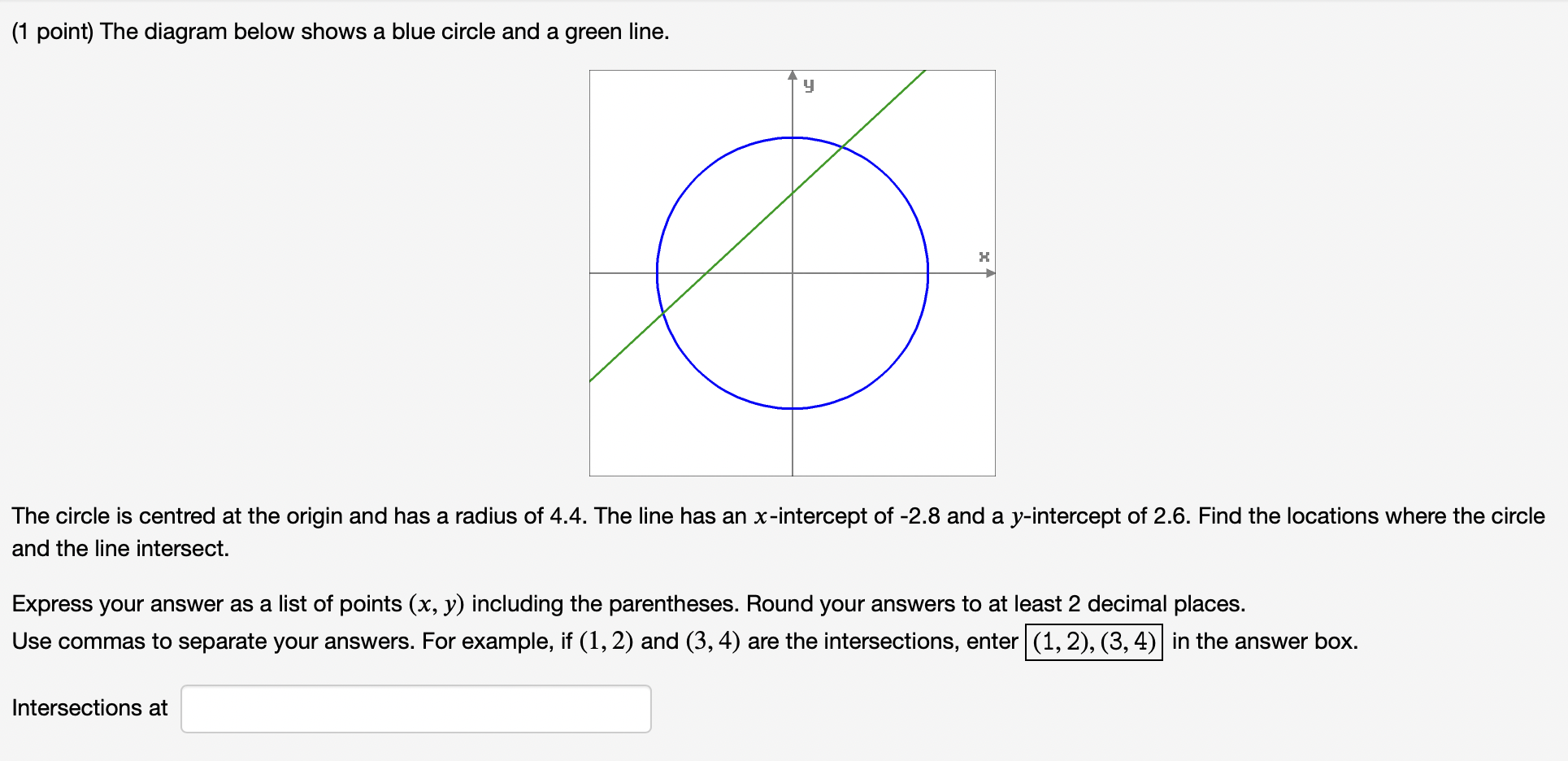 Solved (1 point) The diagram below shows a blue circle and a | Chegg.com