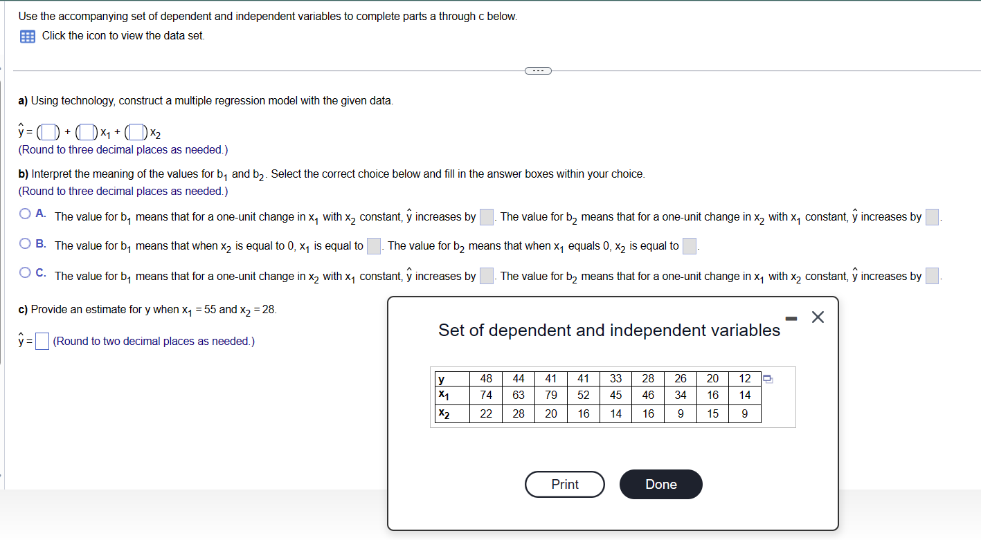 Solved Use the accompanying set of dependent and independent | Chegg.com