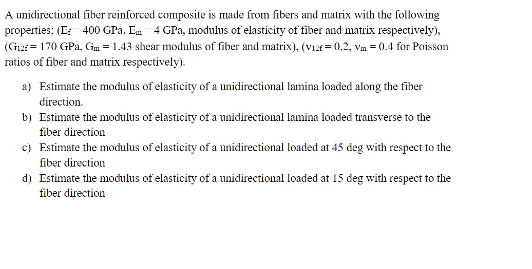 Solved A unidirectional fiber reinforced composite is made | Chegg.com