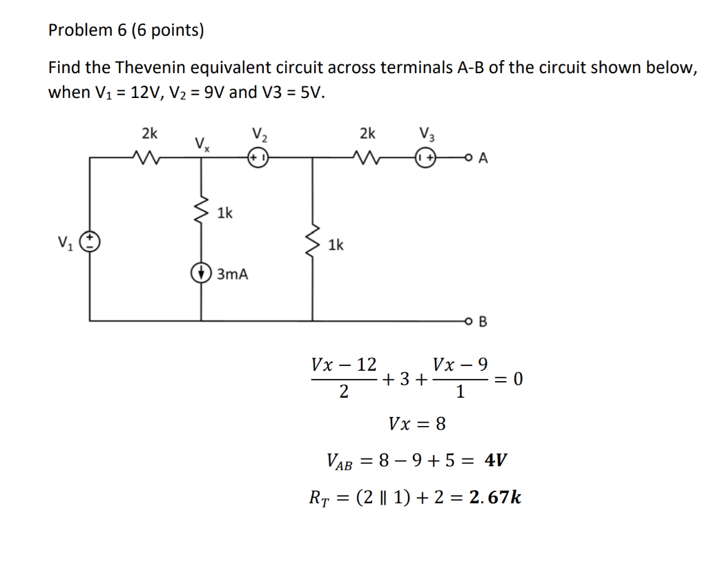Solved Problem 6 (6 points) Find the Thevenin equivalent | Chegg.com