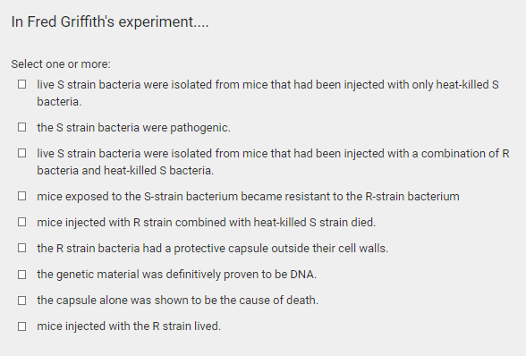 Solved In Fred Griffith's experiment.... Select one or more: | Chegg.com