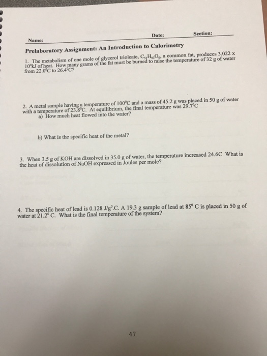 Solved Date Section Name Prelaboratory Assignment An