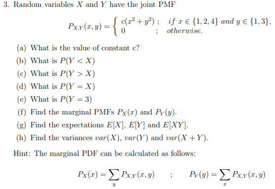 Solved 3. Random variables X and Y have the joint PMF | Chegg.com