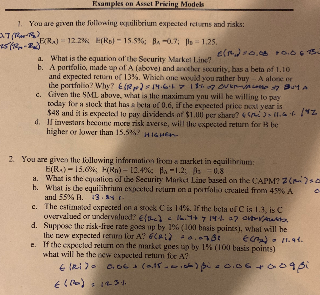 Solved Examples on Asset Pricing Models 25 (2-2)(RA) = | Chegg.com