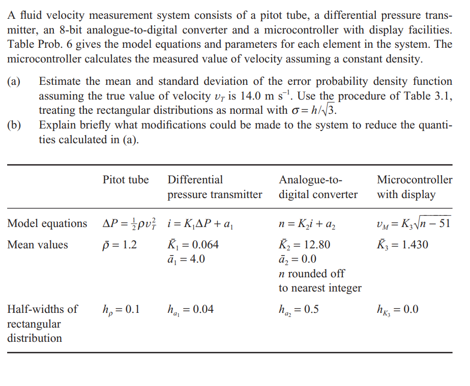 Solved A fluid velocity measurement system consists of a | Chegg.com