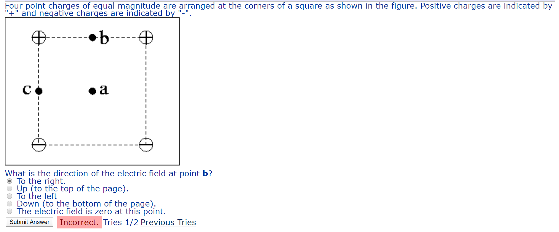 Solved Four point charges of equal magnitude are arranged at | Chegg.com
