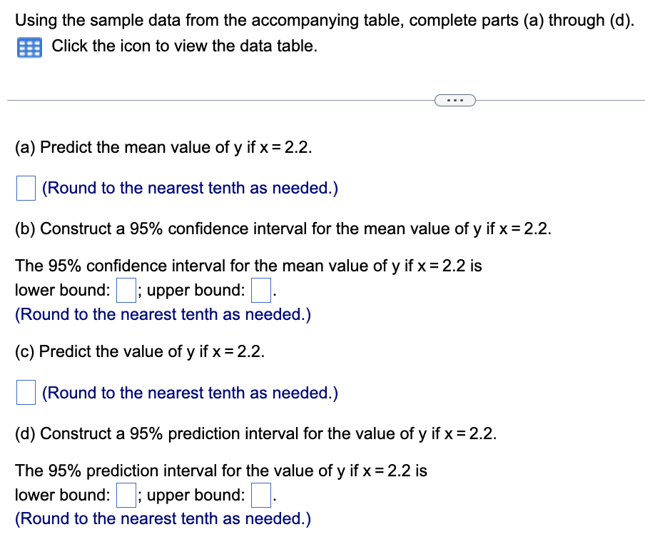 Solved Using the sample data from the accompanying table, | Chegg.com