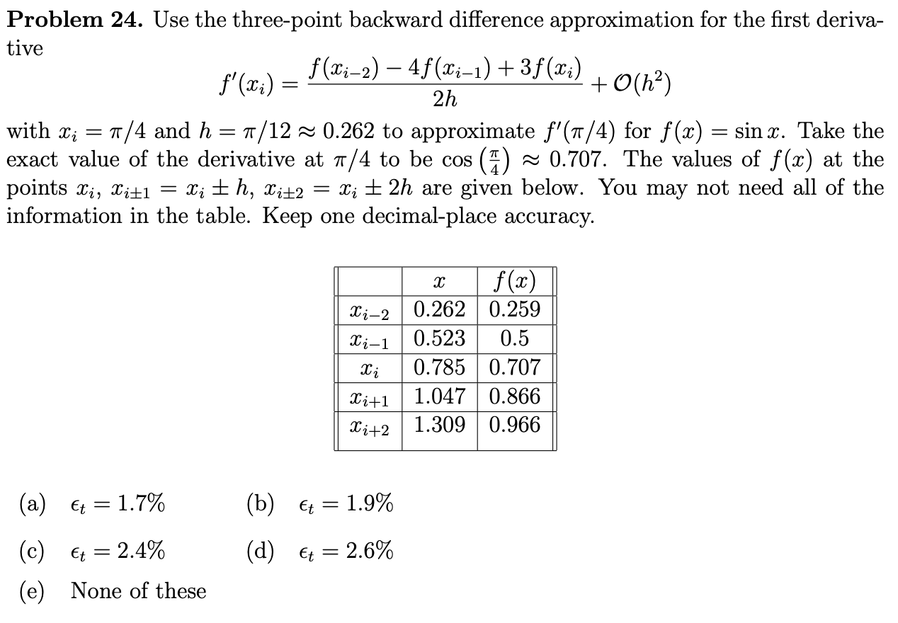 Solved Problem 24. ﻿Use the three-point backward difference | Chegg.com