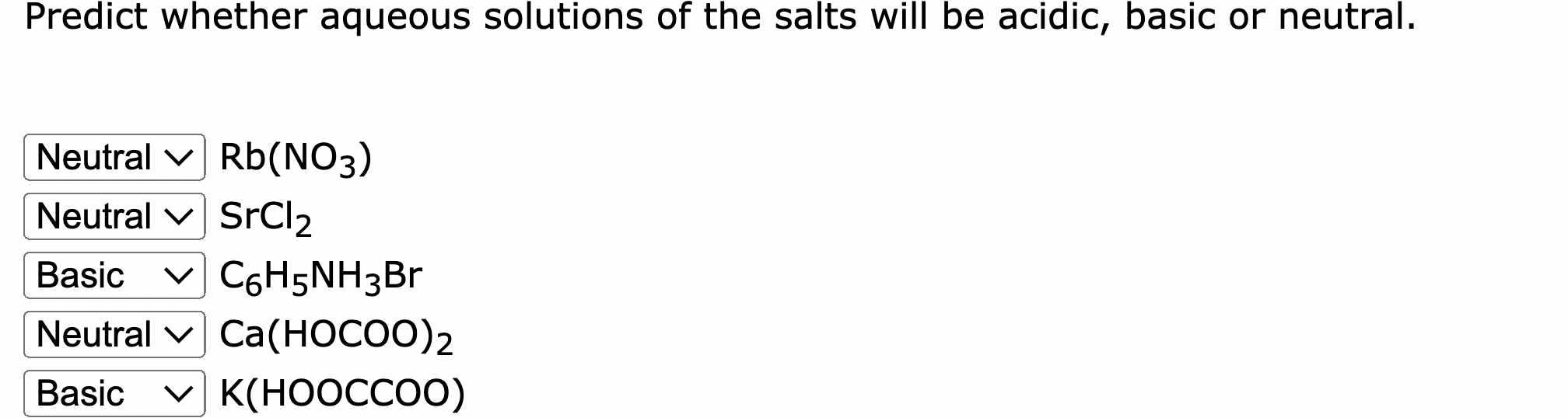 Solved Predict whether aqueous solutions of the salts will | Chegg.com