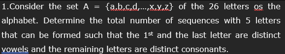 Solved 1. Consider the set A = {a,b,c,d,...,x,y,z} of the 26 | Chegg.com