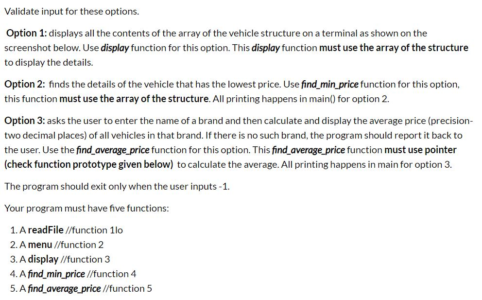 Solved The Problem description A database of vehicle details | Chegg.com