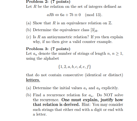 Solved Problem 2: (7 points) Let R be the relation on the | Chegg.com