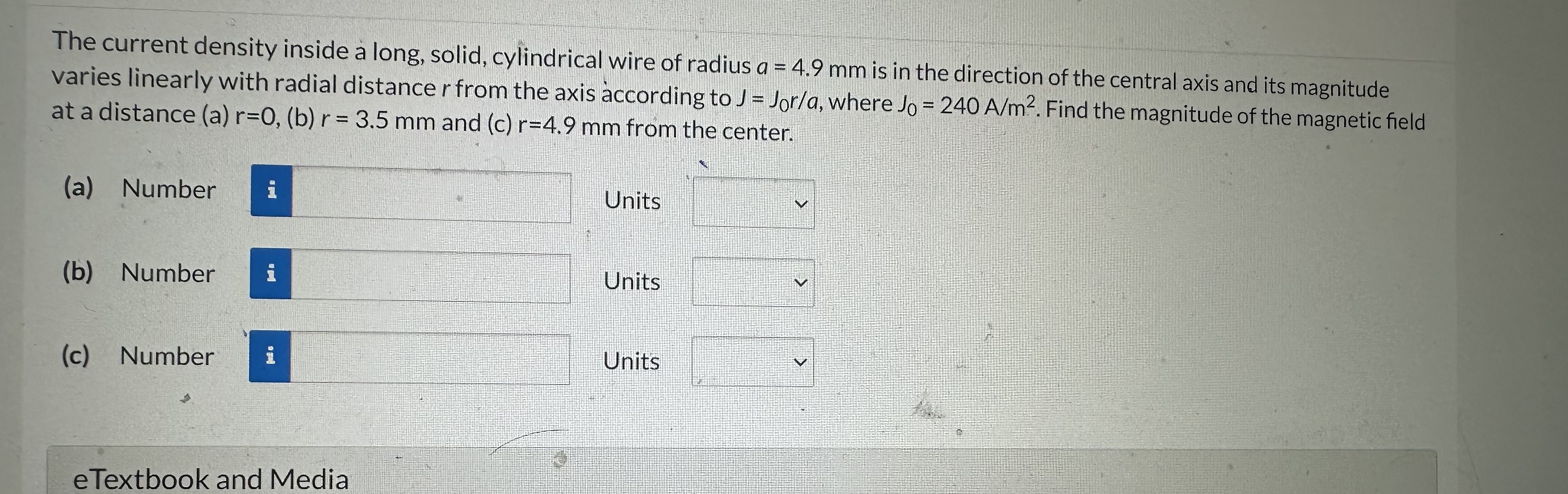 Solved The current density inside a long, solid, cylindrical | Chegg.com