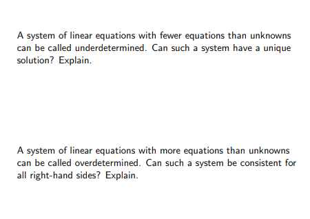 Solved A system of linear equations with fewer equations | Chegg.com