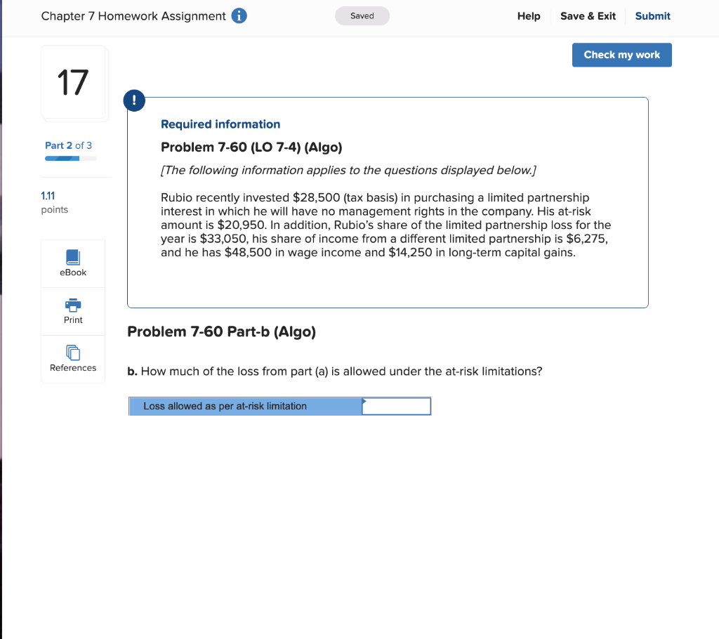 Solved Chapter 7 Homework Assignment i Saved Help Save & | Chegg.com