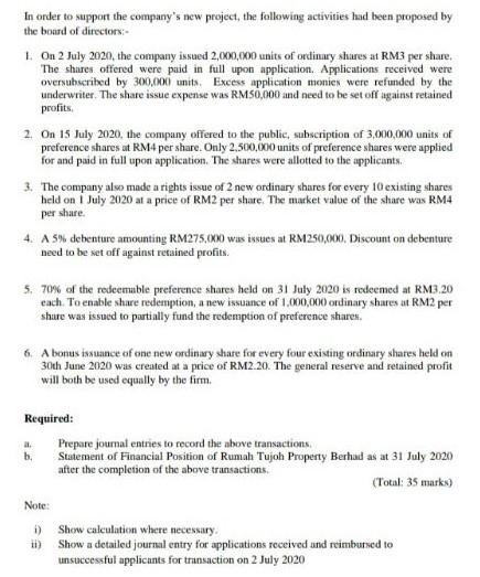 Solved In order to support the company's new project, the | Chegg.com