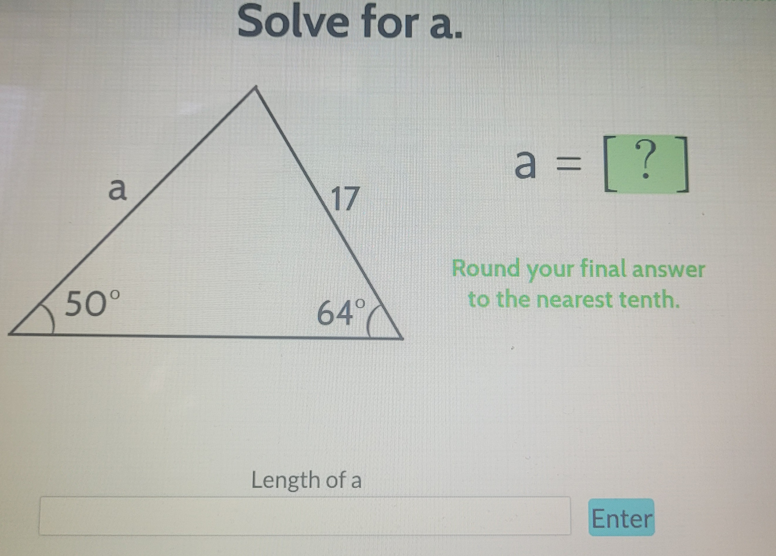 Solved Solve for a. a=[?] Round your final answer to the | Chegg.com