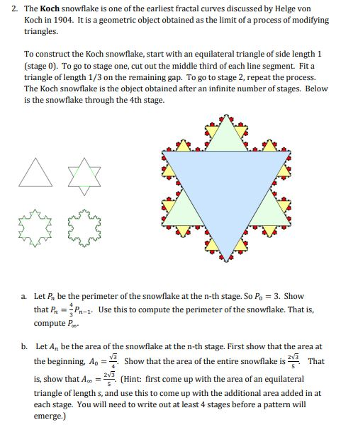 Solved 2. The Koch snowflake is one of the earliest fractal | Chegg.com