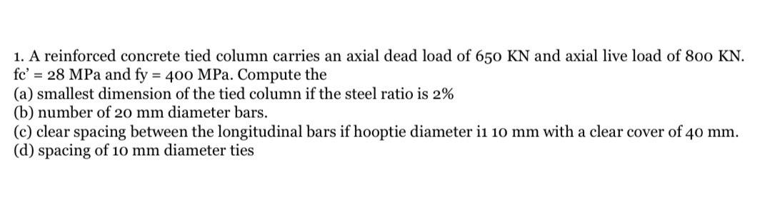 Solved 1. A reinforced concrete tied column carries an axial | Chegg.com