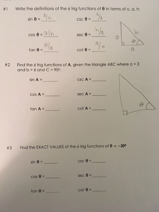 Solved Find The 6 Trig Functions Of A Given The Triangle Chegg