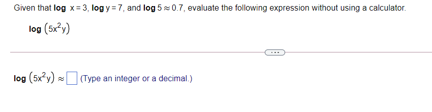 Solved Use log 52 = 0.693 and/or log 59 = 2.197 to find log | Chegg.com