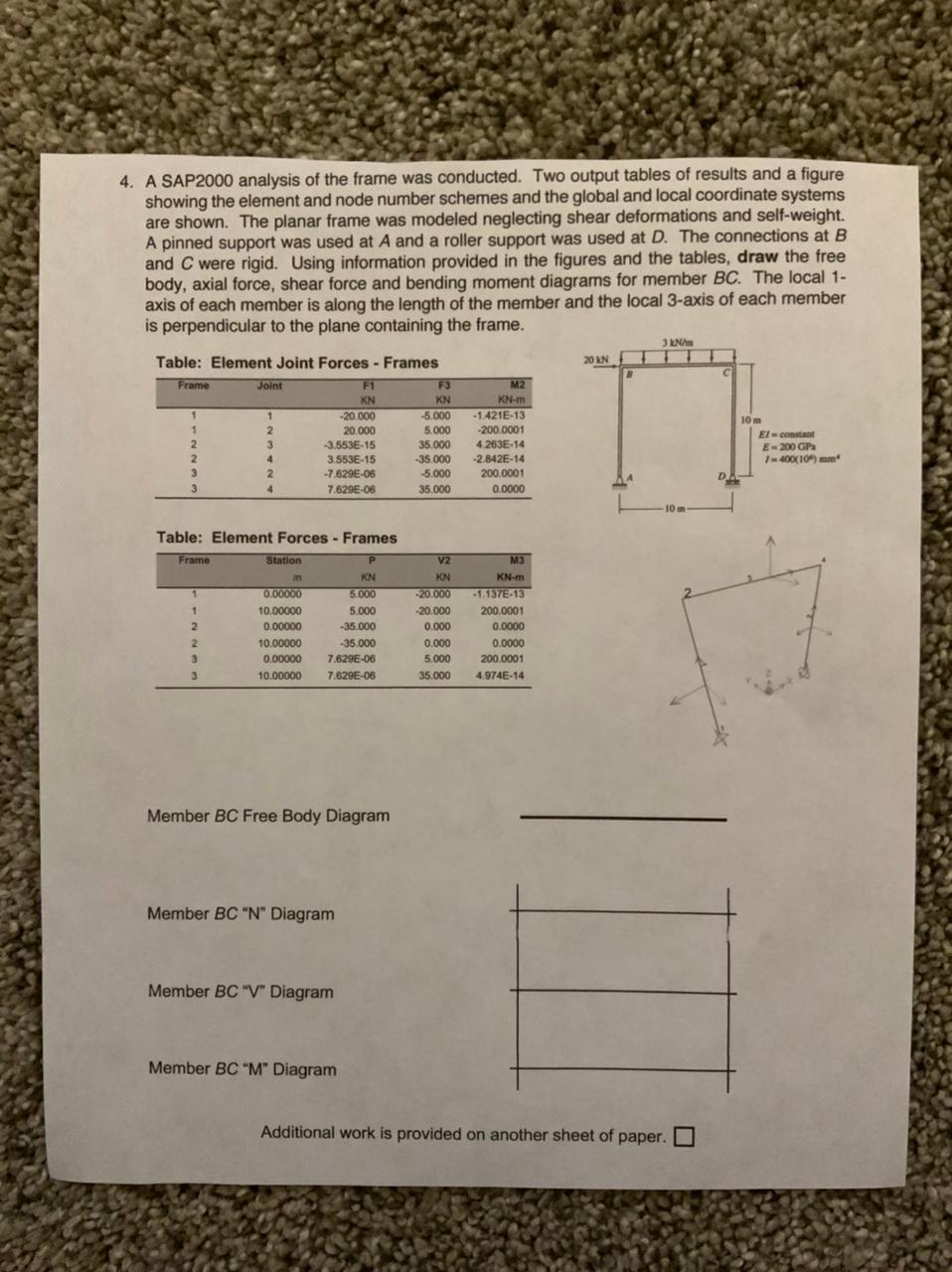 Solved 4. A SAP2000 analysis of the frame was conducted. Two | Chegg.com