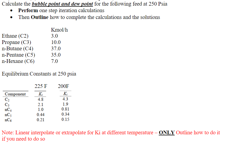 Solved Calculate the bubble point and dew point for the | Chegg.com