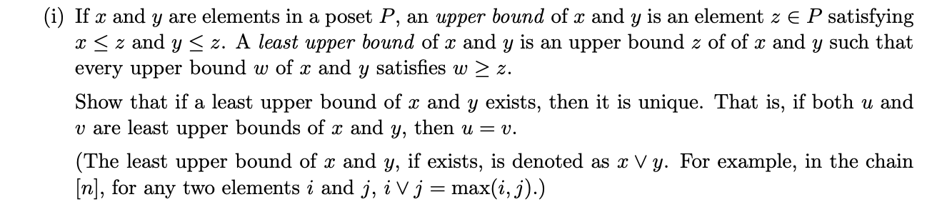 Solved (i) If x and Y are elements in a poset P, an upper | Chegg.com