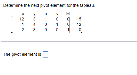 Solved Determine the next pivot element for the tableau. | Chegg.com