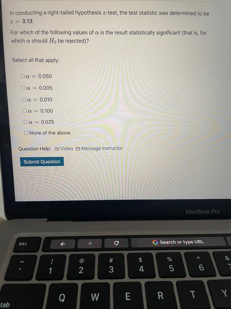 Solved In conducting a right-tailed hypothesis z-test, the | Chegg.com