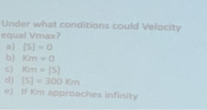 Solved Under what conditions could Velocity equal Vmax? a) | Chegg.com