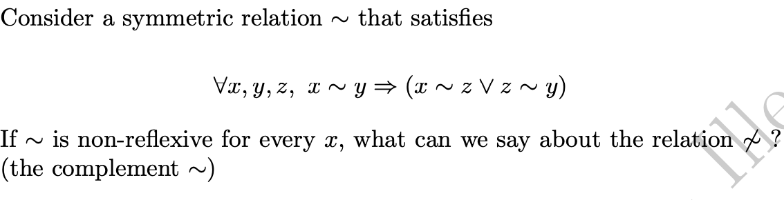 Solved Consider a symmetric relation ∼ that satisfies | Chegg.com